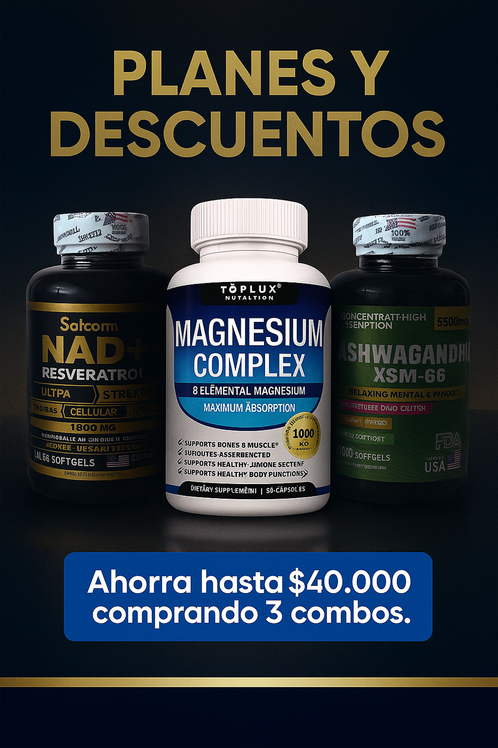 COMBO EQUILIBRIO PERFECTO NAD+RESVERATROL, ASHWAGANDHA KSM-66 Y MAGNES ...
